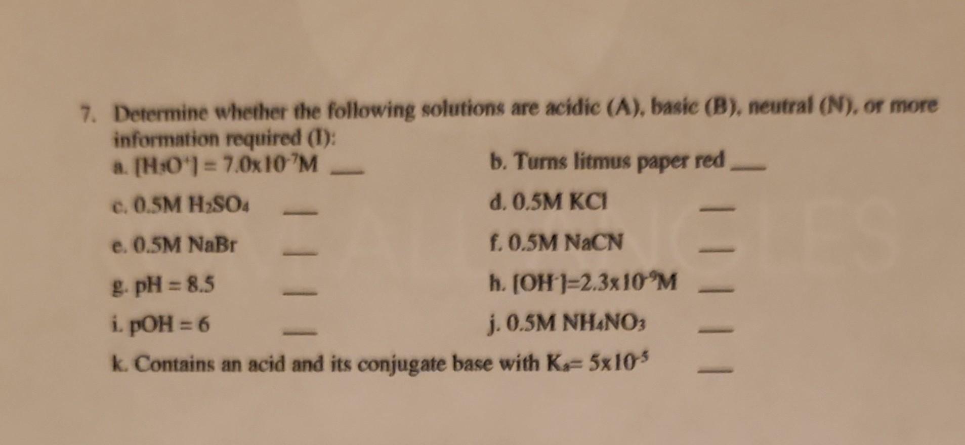 Solved Determine whether the following solutions are acidic, | Chegg.com