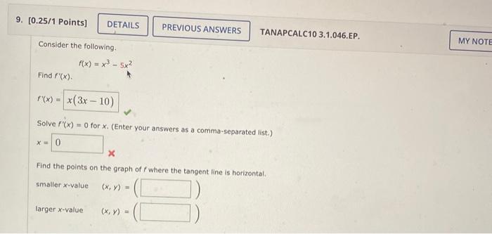 Solved Consider the following. f(x)=x3−5x2 Find f′(x) f′(x)= | Chegg.com