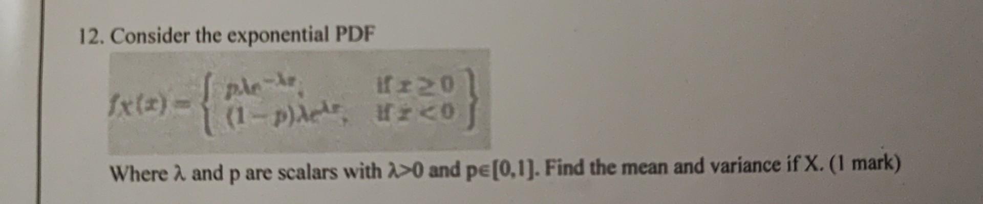 Solved 12. Consider the exponential PDF | Chegg.com