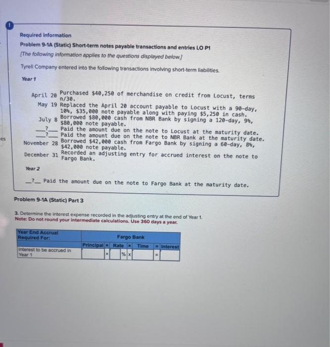 Required information Problem 9.1A (Static) Short-term | Chegg.com