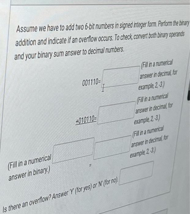 Solved Assume we have to add two 6-bit numbers in signed | Chegg.com