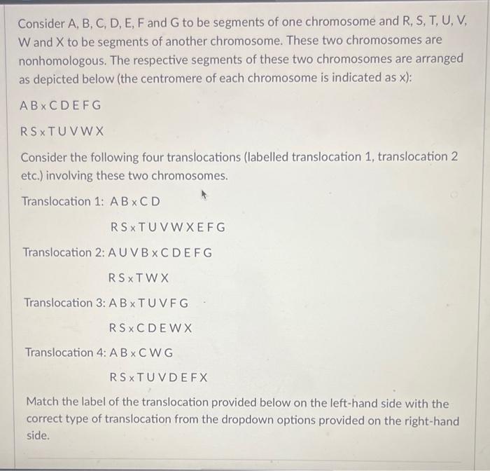 Solved there are 4 translocations that to be matched with a | Chegg.com