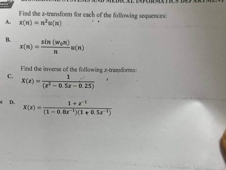 Solved Find the z-transform for each of the following | Chegg.com