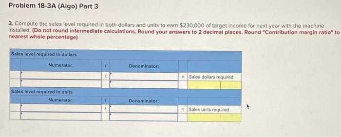 Solved Required information Problem 18-3A (Algo) Break-even | Chegg.com