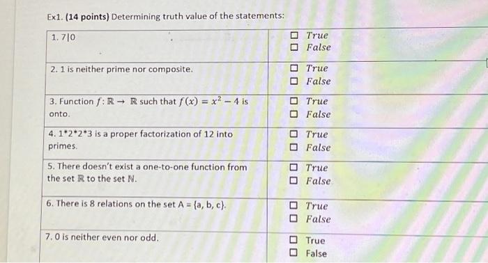 Solved Ex1. (14 points) Determining truth value of the | Chegg.com