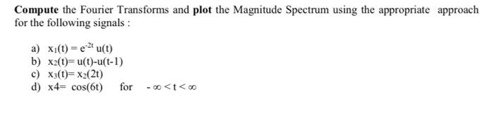 Solved Compute the Fourier Transforms and plot the Magnitude | Chegg.com