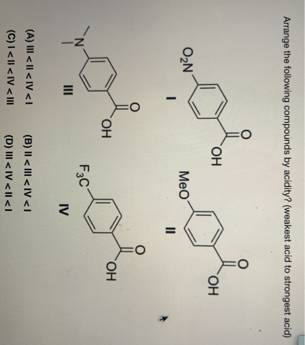Solved Arrange the following compounds by acidity? (weakest | Chegg.com