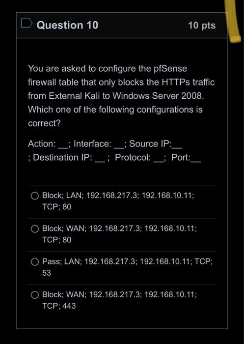 Solved You are asked to configure the pfSense firewall table | Chegg.com