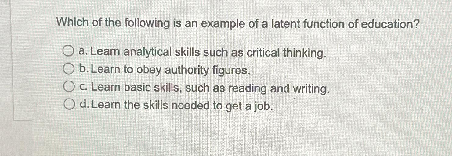 Solved Which of the following is an example of a latent | Chegg.com