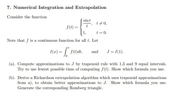 Solved 7. Numerical Integration and Extrapolation Consider | Chegg.com