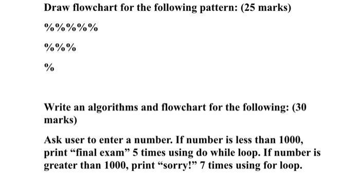Solved Draw flowchart for the following pattern: (25 marks) | Chegg.com