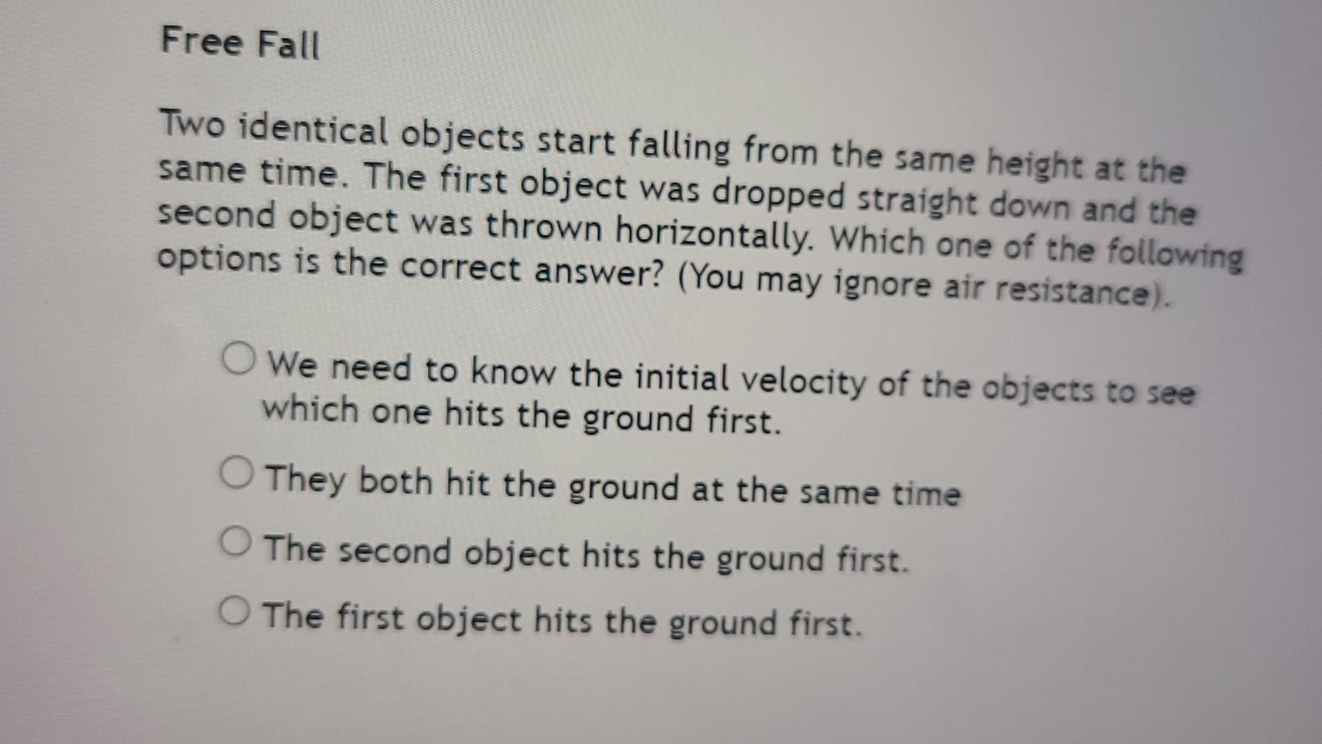 Solved Two identical objects start falling from the same | Chegg.com