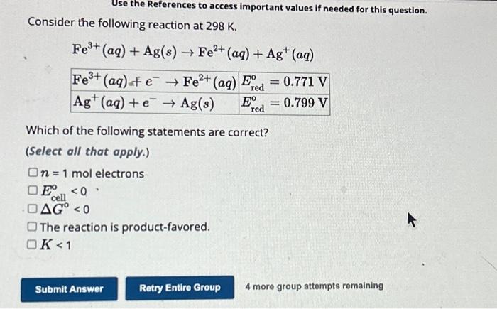Solved Consider the following reaction at \\( 298 | Chegg.com