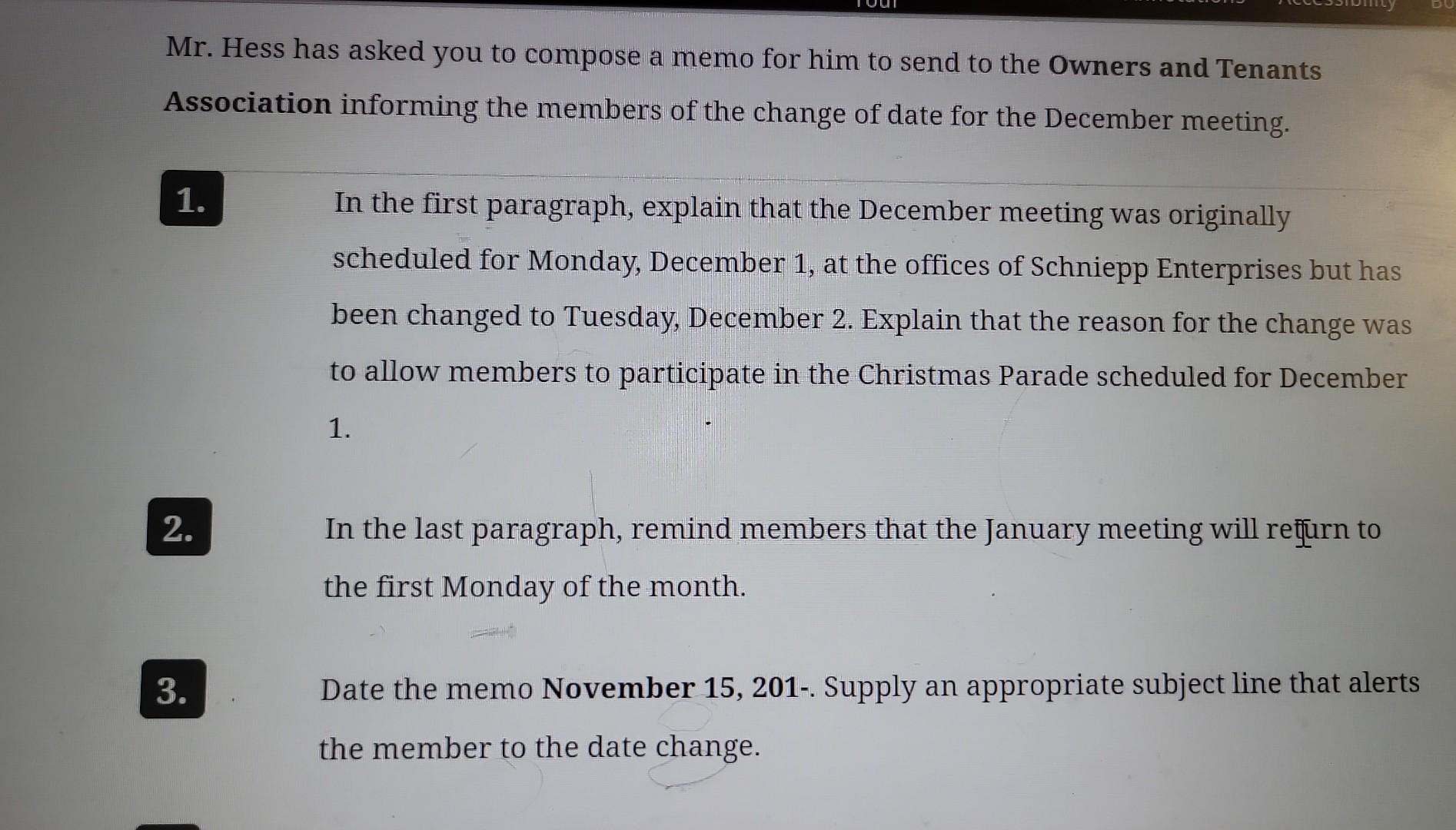 Solved Mr. Hess has asked you to compose a memo for him to | Chegg.com