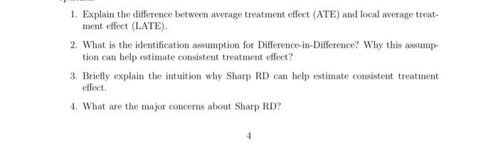 Solved 1 Explain The Difference Between Average Treatment
