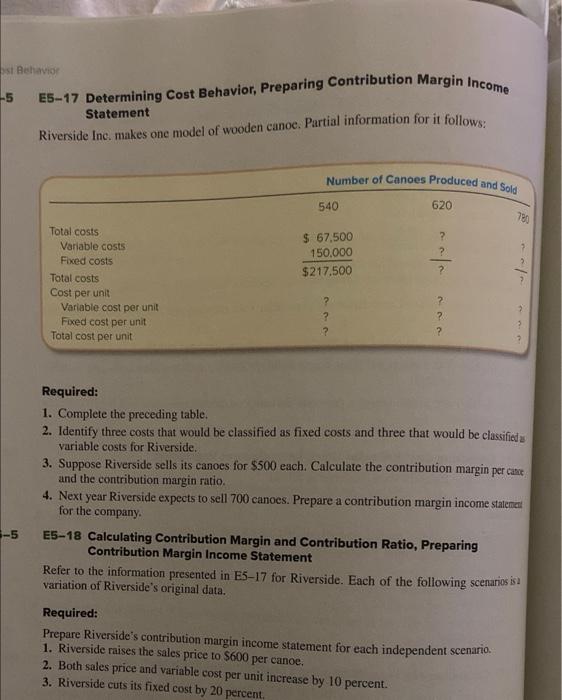 Solved E5-18 Calculating Contribution Margin and | Chegg.com