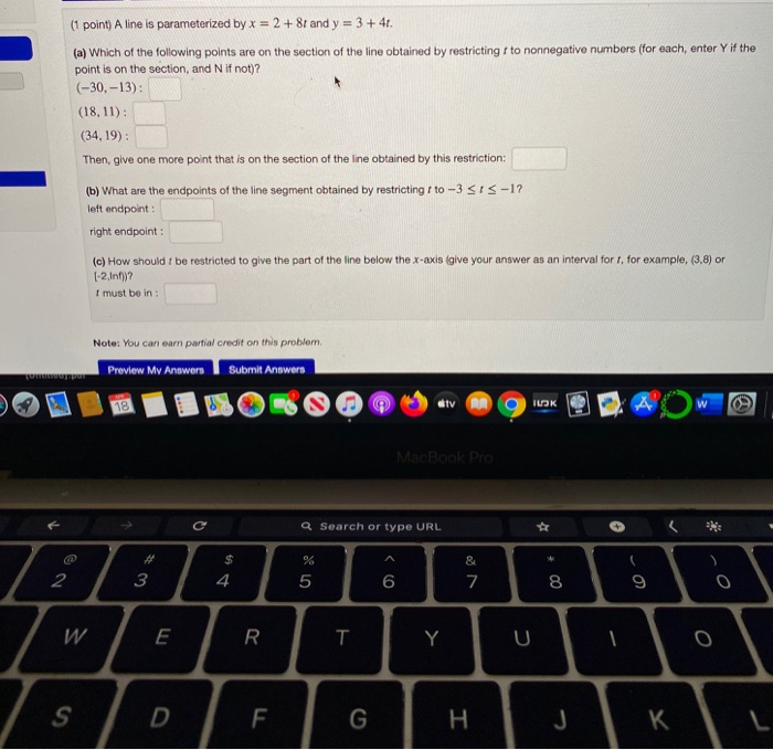 Solved (1 point) A line is parameterized by x = 2 + 8t and y | Chegg.com