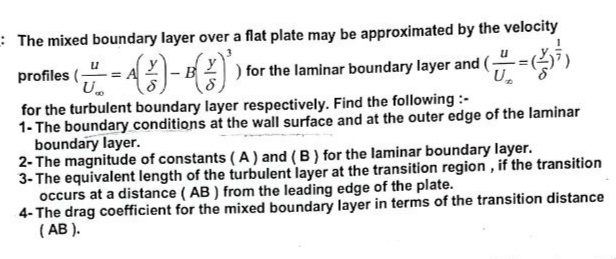 Solved The mixed boundary layer over a flat plate may be | Chegg.com