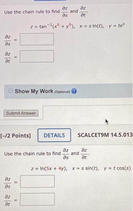 Solved Use the chain rule to find ∂s∂z and ∂t∂z. | Chegg.com