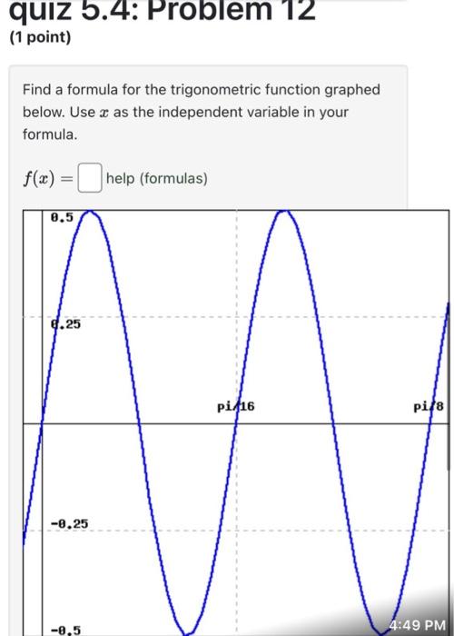 Solved Find a formula for the trigonometric function graphed | Chegg.com