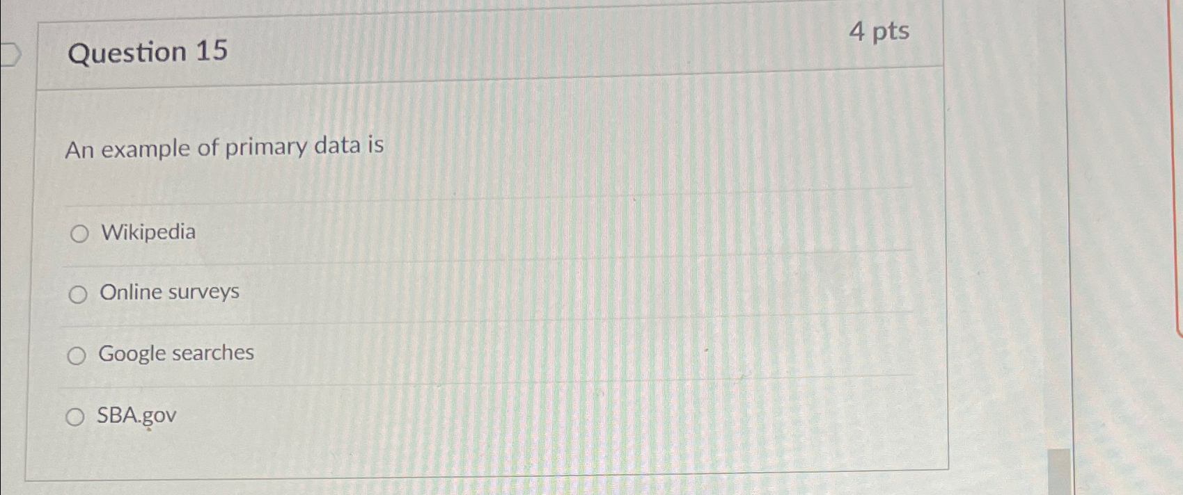 Solved Question 154 ﻿ptsAn example of primary data | Chegg.com