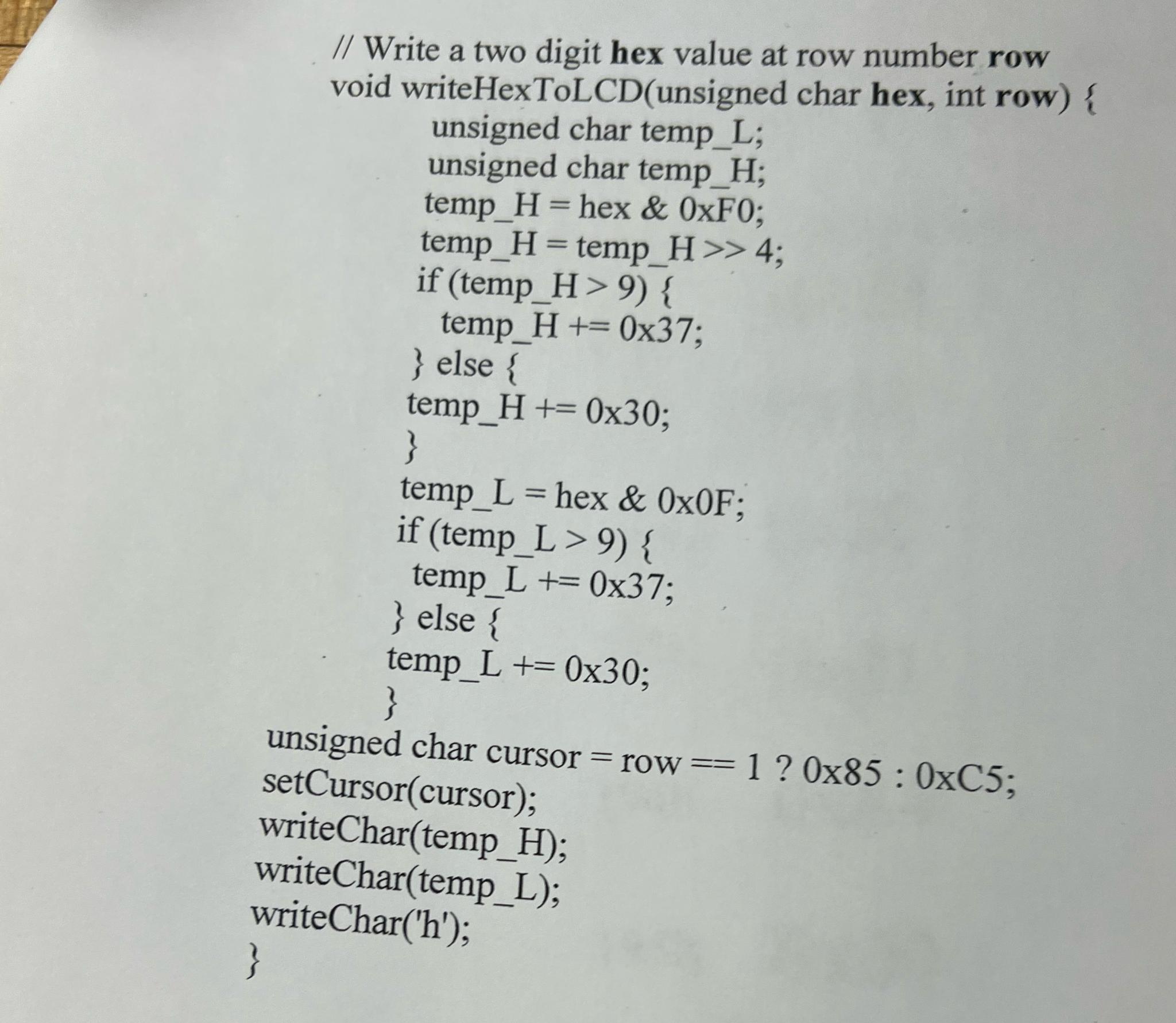 Solved // ﻿Write a two digit hex value at row number row | Chegg.com