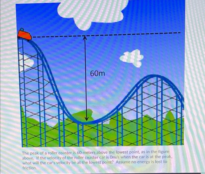 Solved 60m The peak of a roller coaster is 60 meters above | Chegg.com