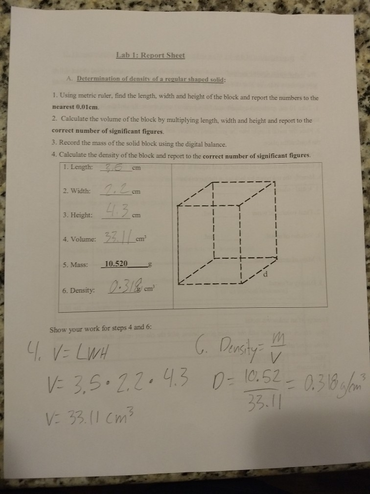 Lab 1: Report Sheet A. Determination of density of a | Chegg.com