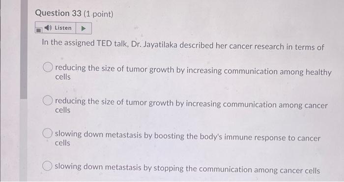 Solved Question 33 (1 point) Listen In the assigned TED | Chegg.com