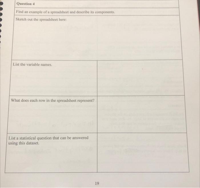 Solved Question 4 Find an example of a spreadsheet and | Chegg.com