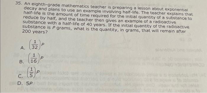 Solved 108 35. An eighth-grade mathematics teacher is | Chegg.com