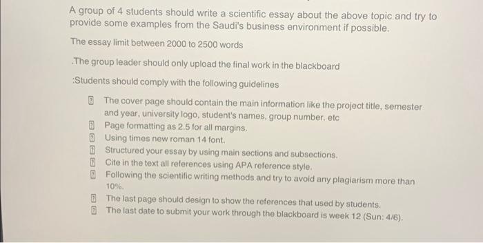 Solved A group of 4 students should write a scientific essay | Chegg.com