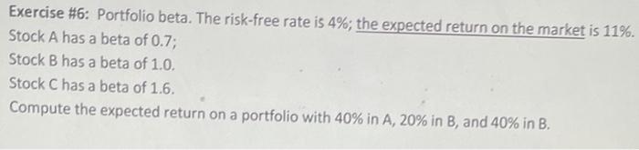 Solved Exercise \#6: Portfolio beta. The risk-free rate is | Chegg.com