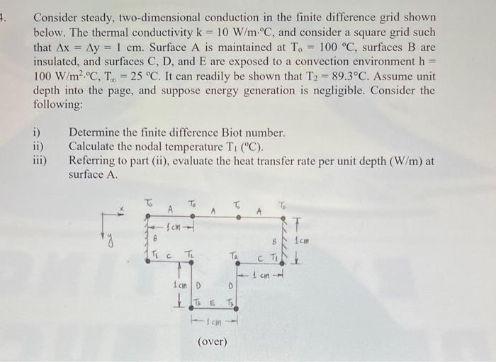 Solved Consider steady, two-dimensional conduction in the | Chegg.com