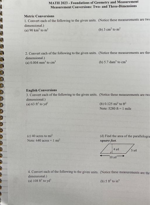 Solved MATH 2023 - Foundations of Geometry and Measurement | Chegg.com