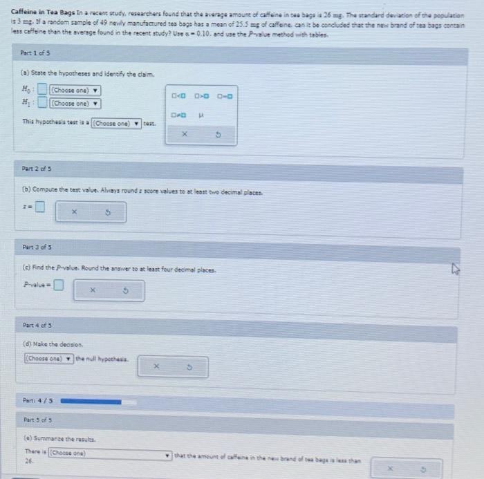 Solved Part 1 of 5 (a) State the hrpotheses and identify the | Chegg.com