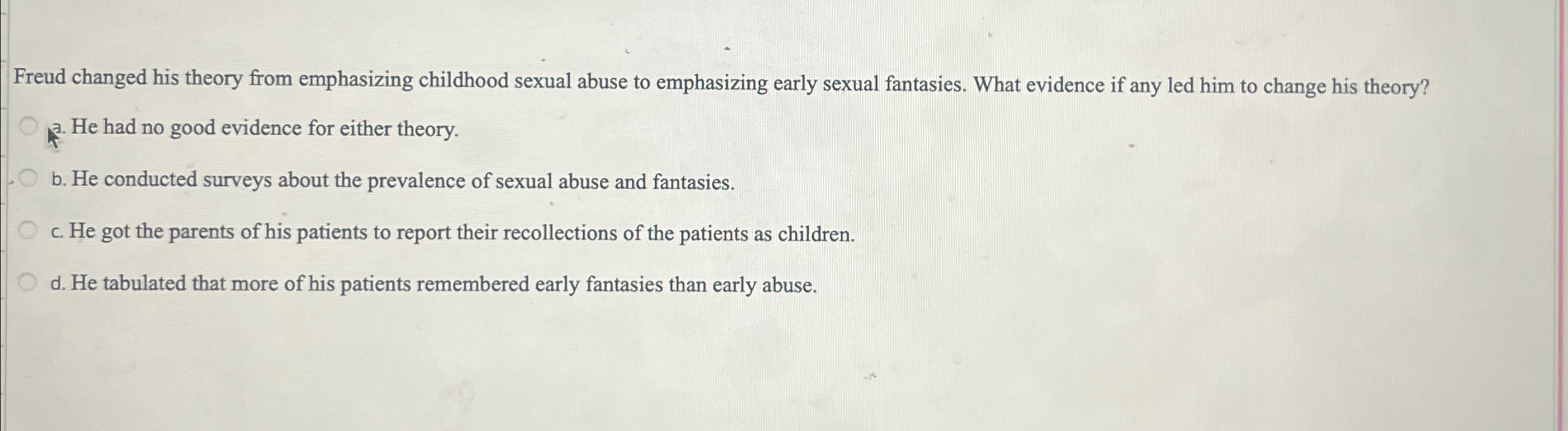 Solved Freud changed his theory from emphasizing childhood | Chegg.com