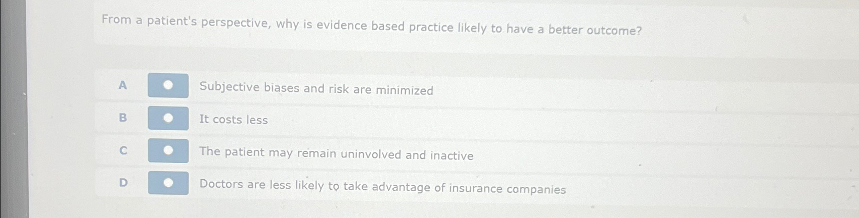 Solved From a patient's perspective, why is evidence based | Chegg.com
