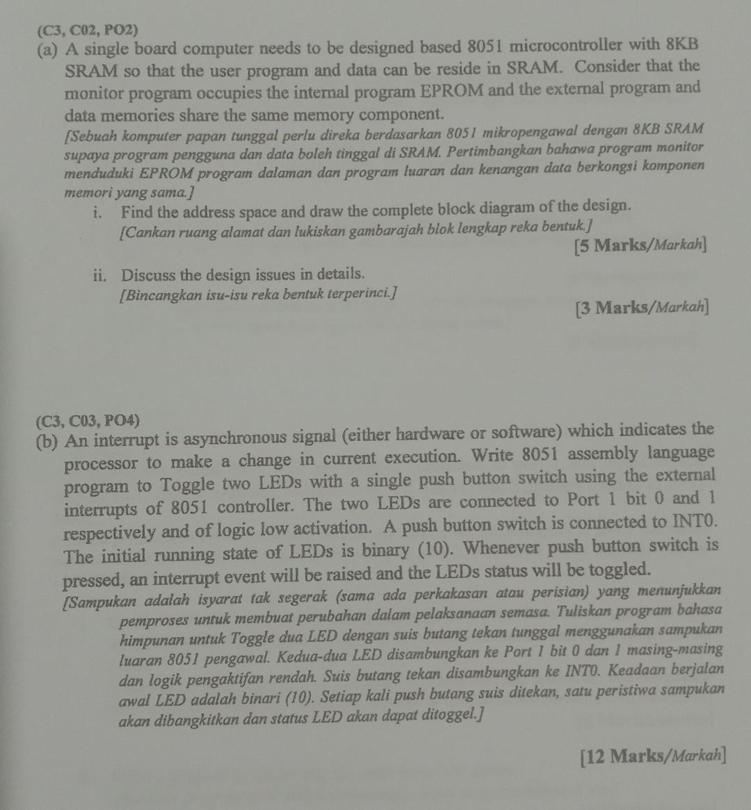 Solved (C3, C02,PO2 ) (a) A single board computer needs to | Chegg.com