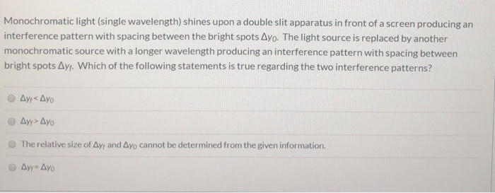 Solved Monochromatic light (single wavelength) shines upon a | Chegg.com