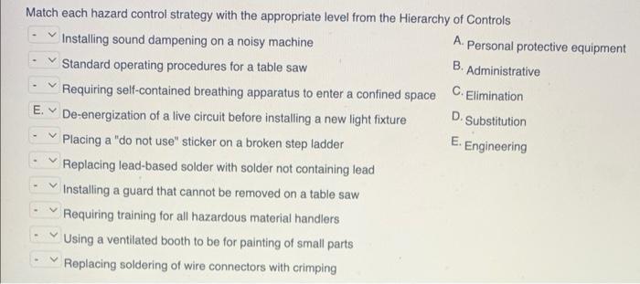 Solved Match each hazard control strategy with the | Chegg.com