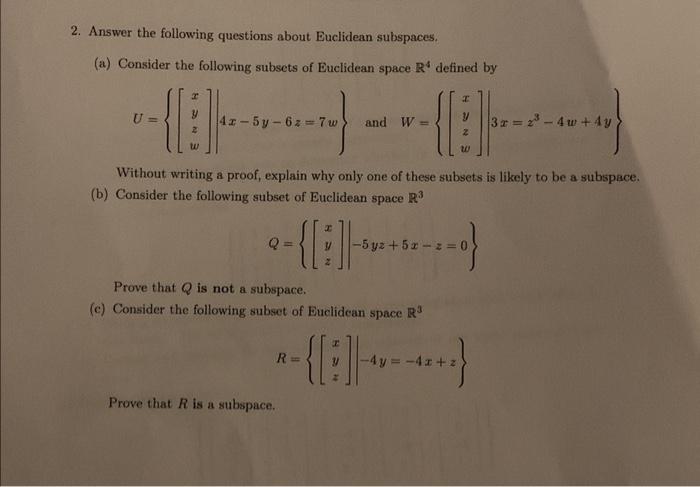 Solved 2. Answer the following questions about Euclidean | Chegg.com