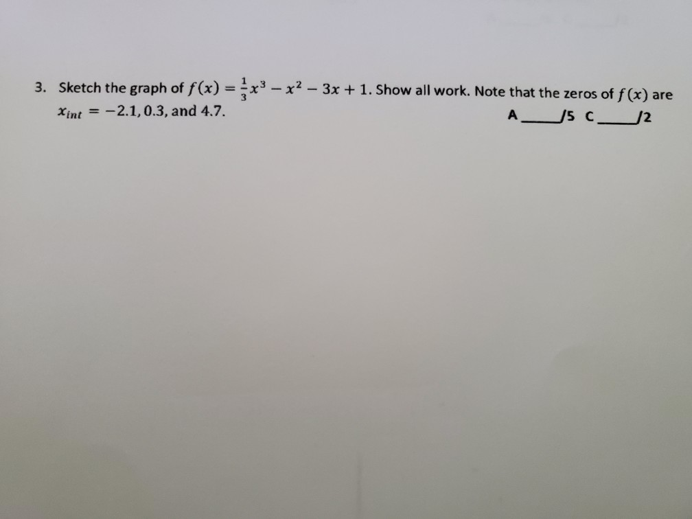Solved 3. Sketch the graph of f(x) = x3 – x2 – 3x + 1. Show | Chegg.com