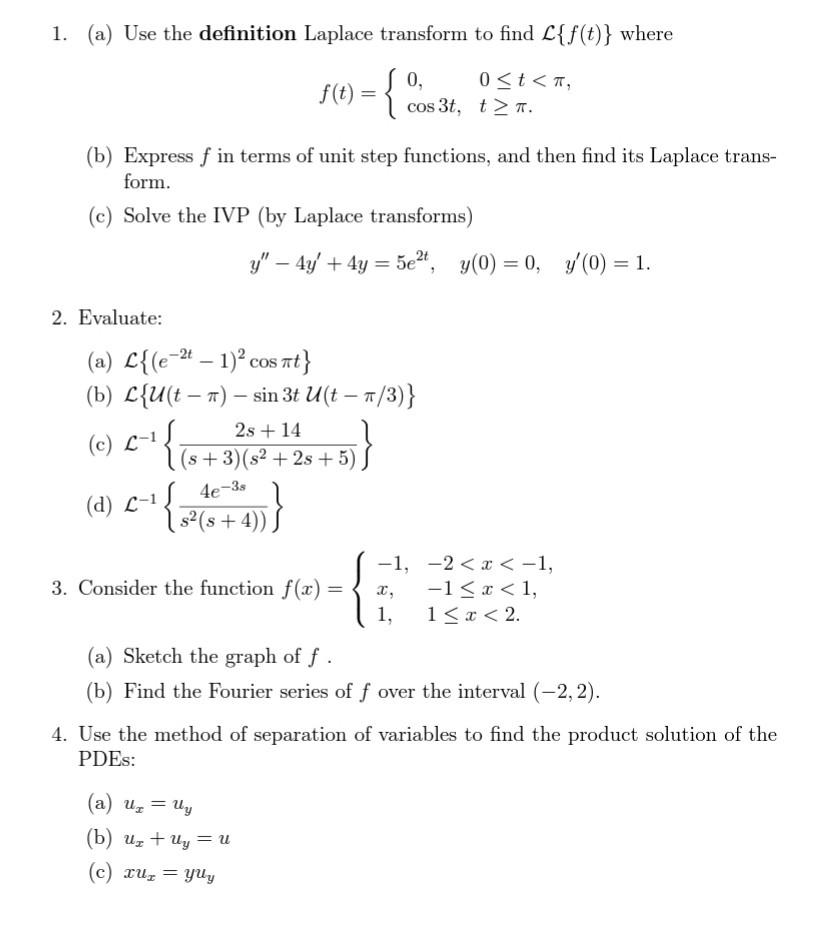 Solved 1. (a) Use the definition Laplace transform to find | Chegg.com