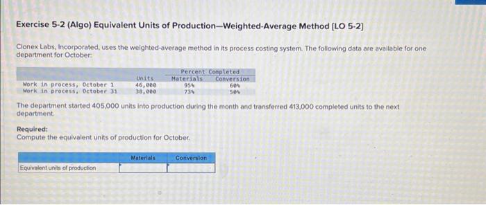 Solved Exercise 5-2 (Algo) Equivalent Units of | Chegg.com