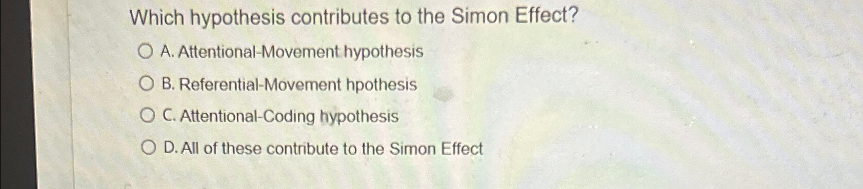 Solved Which hypothesis contributes to the Simon Effect?A. | Chegg.com