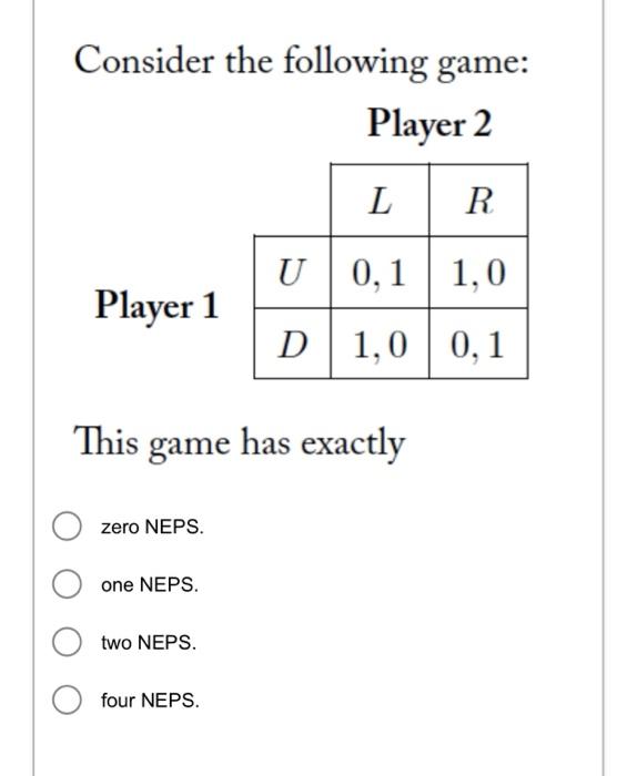 Solved Consider the following game: This game has exactly | Chegg.com