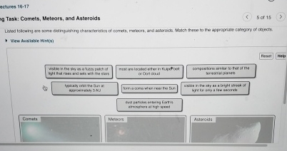 Solved echures 16-17Task: Comets, Meteors, and Asteroids5 | Chegg.com