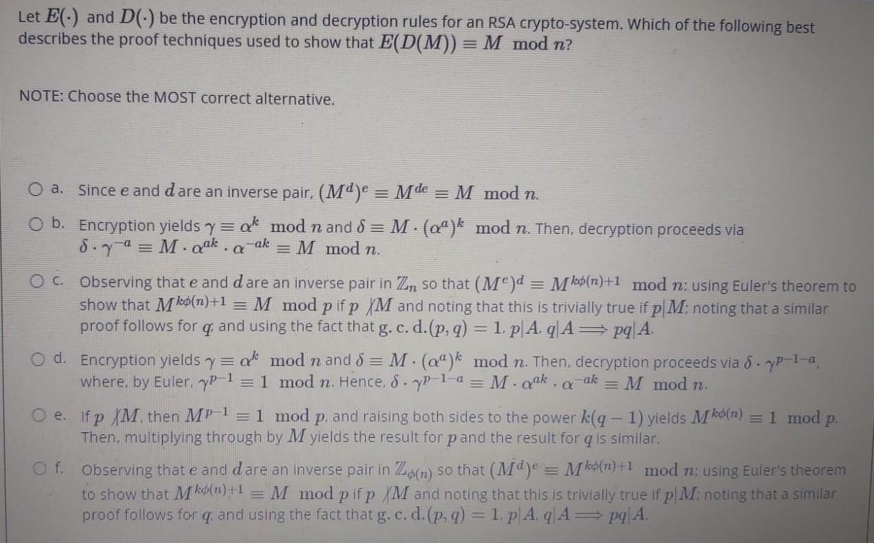 Solved Let E(.) and D(.) be the encryption and decryption | Chegg.com