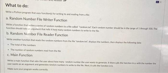 Solved der A What to do: Write a Python program that uses | Chegg.com